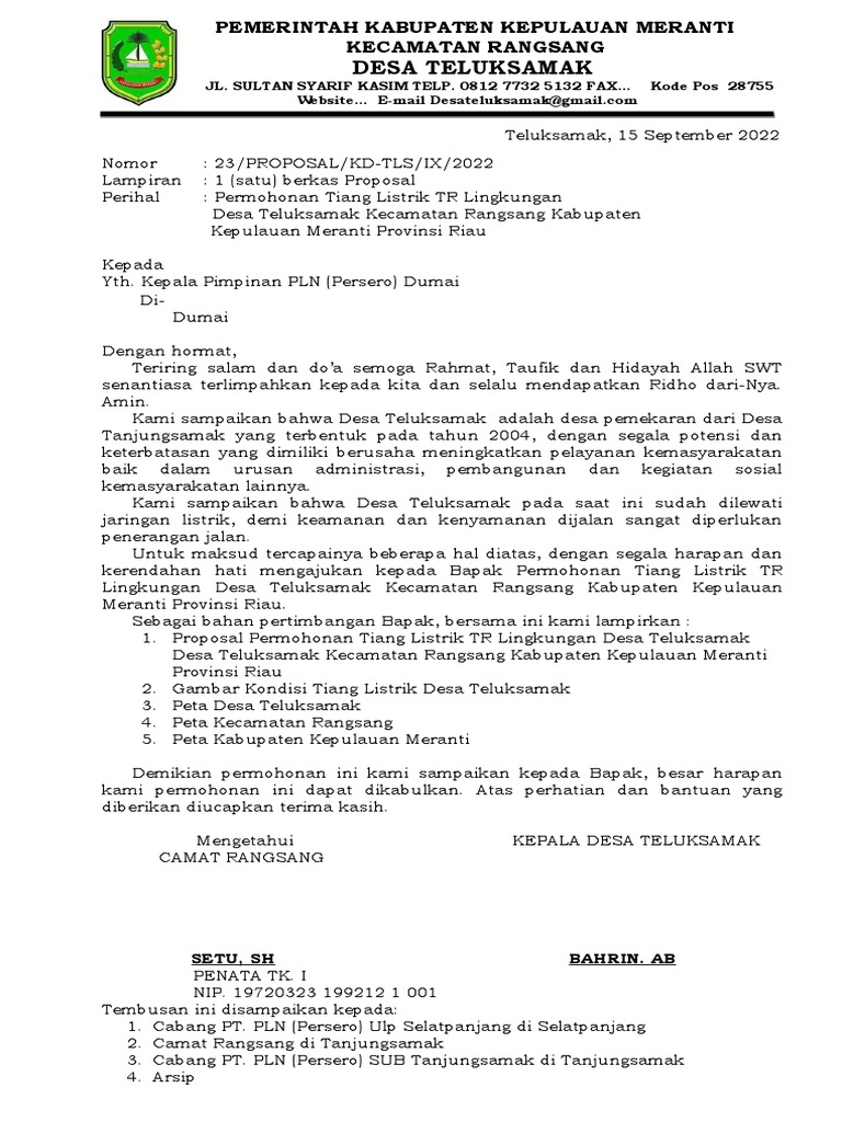 Proposal Tiang Listrik TR Lingkungan - Provinsi | PDF