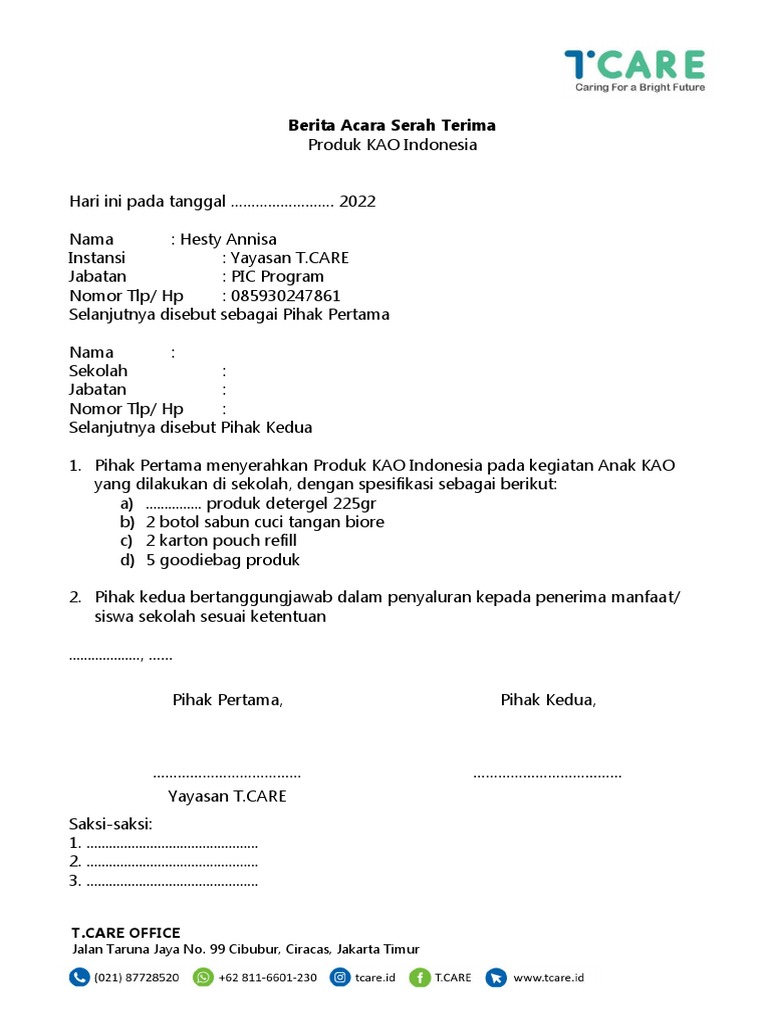 BAST Produk KAO Indonesia | PDF