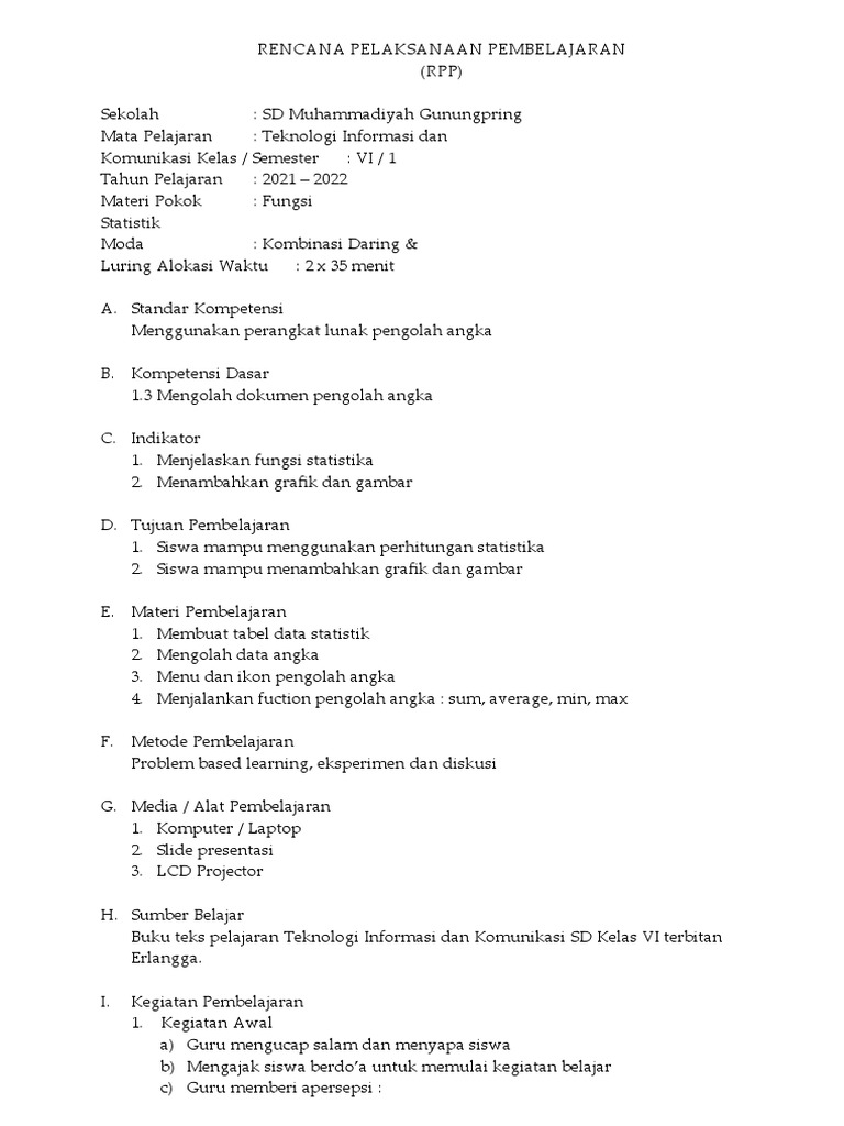 RPP Tik Kelas Vi | PDF
