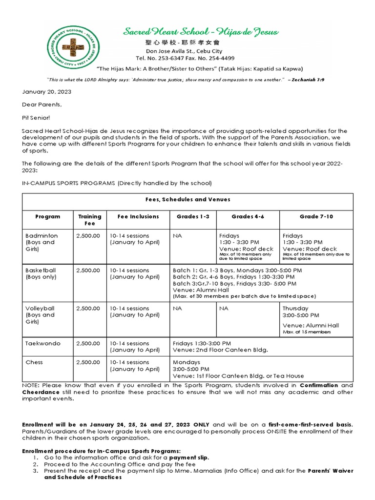 SPORTS ORG Letter To Parents 1 | PDF