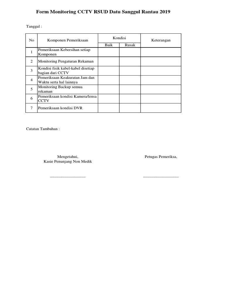 Cheklist Pemeliharaan CCTV | PDF