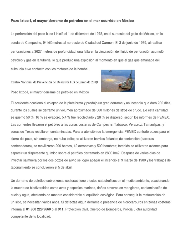 Pozo Ixtoc | PDF | Viajes y turismo | Ciencia y matemáticas