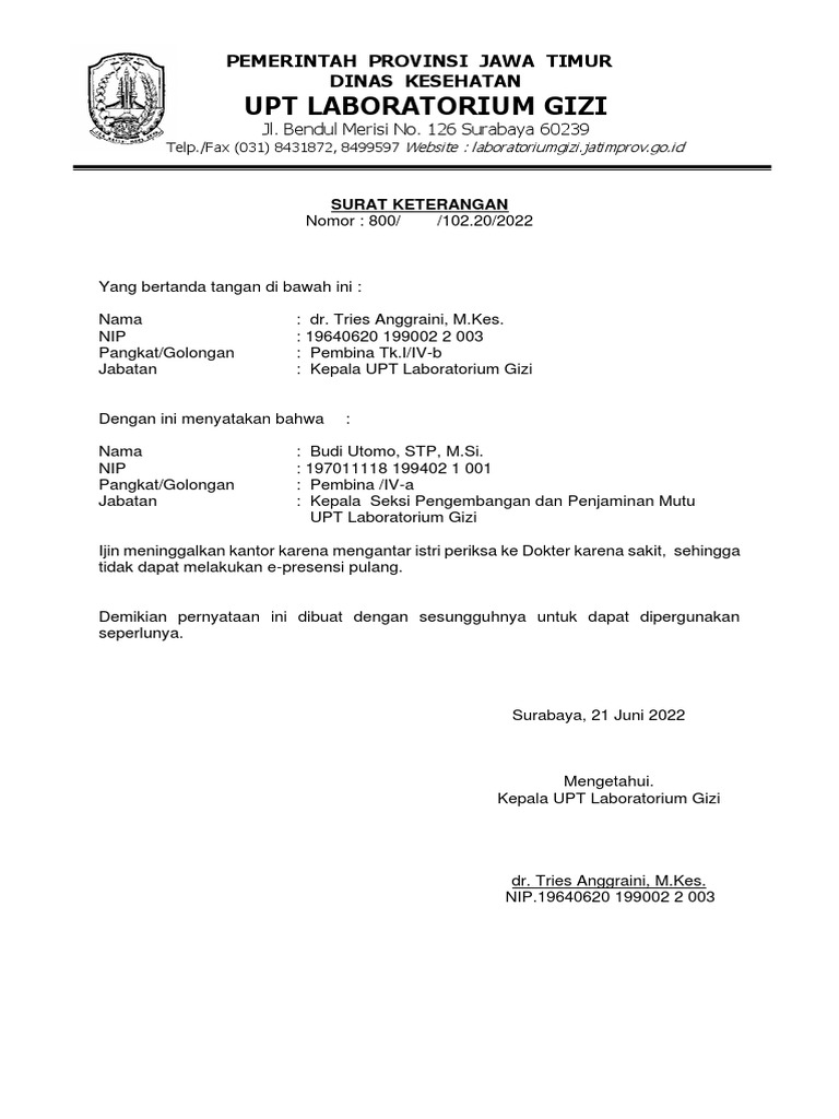 Surat Keterangan Izin Absen Pulang | PDF | Pengembangan Diri