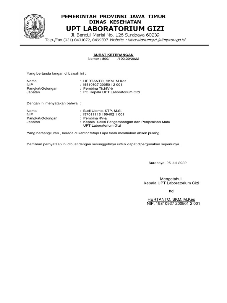 Surat Ijin Lupa Absen Pulang 25 Juli | PDF