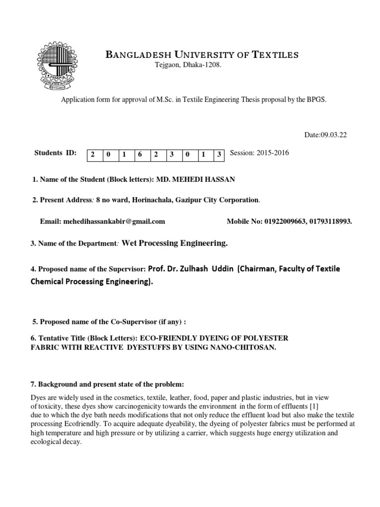 Thesis Proposal | Download Free PDF | Dyeing | Textiles