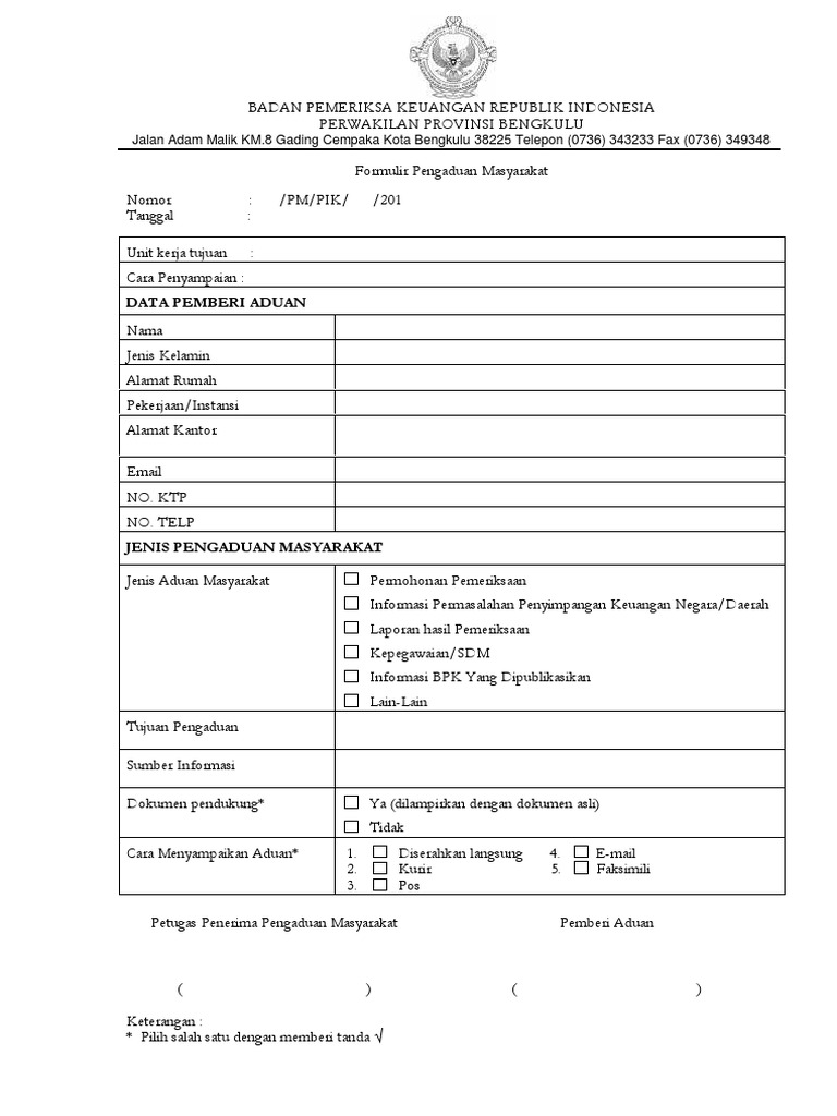 Formulir Pengaduan Masyarakat | PDF