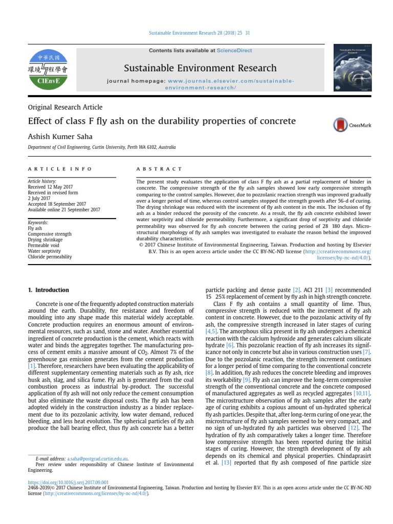 Effect of Class F Fly Ash On The Durability Properties of Concrete ...