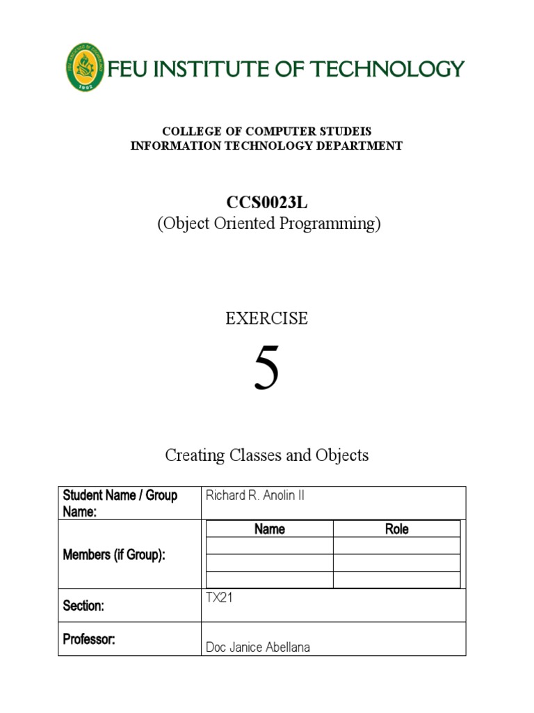 Lab Exp 5 Creating Class Diagrams Pdf Class Computer Programming Object Computer