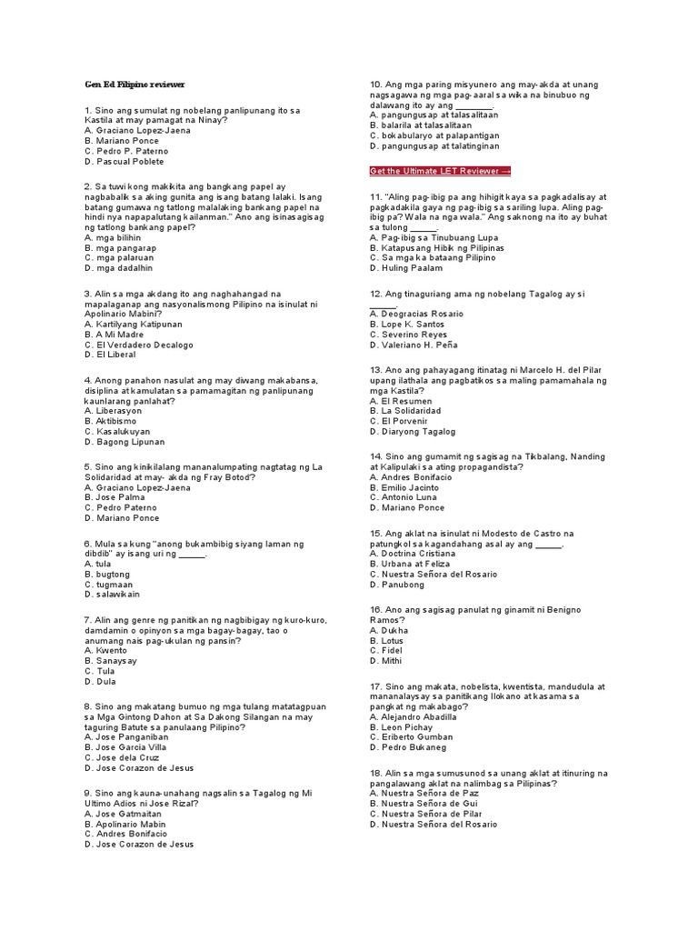 Gen Ed Filipino Reviewer | PDF
