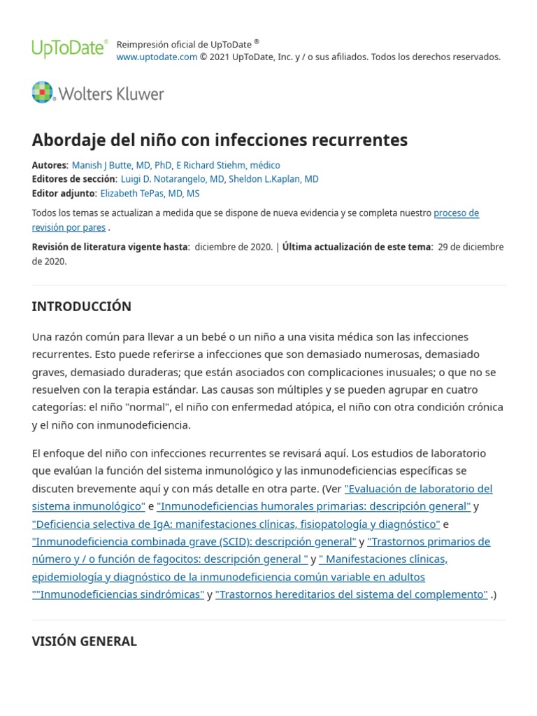 37 - Abordaje Del Nino Con Infeccio N Recurrente - UpToDate 2020 | PDF ...