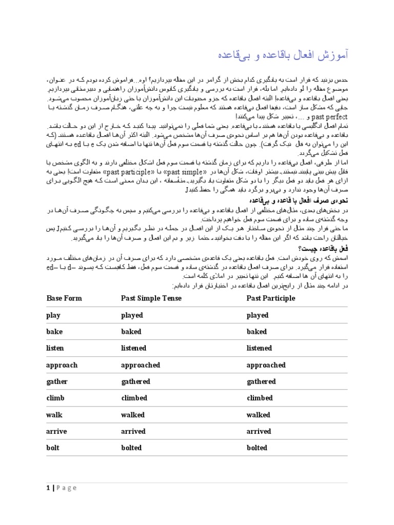 آموزش افعال باقاعده و بی | PDF