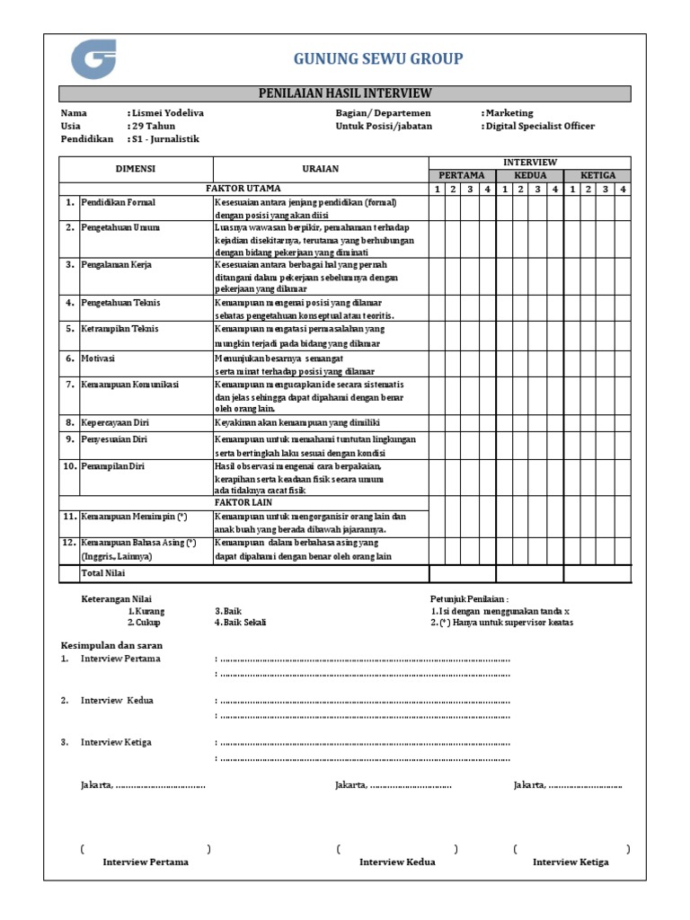 Form Hasil Interview | PDF