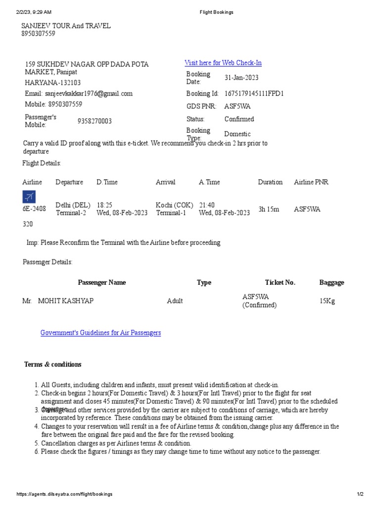 Visit Here For Web Check-In: Passenger Name Type Ticket No. Baggage ...