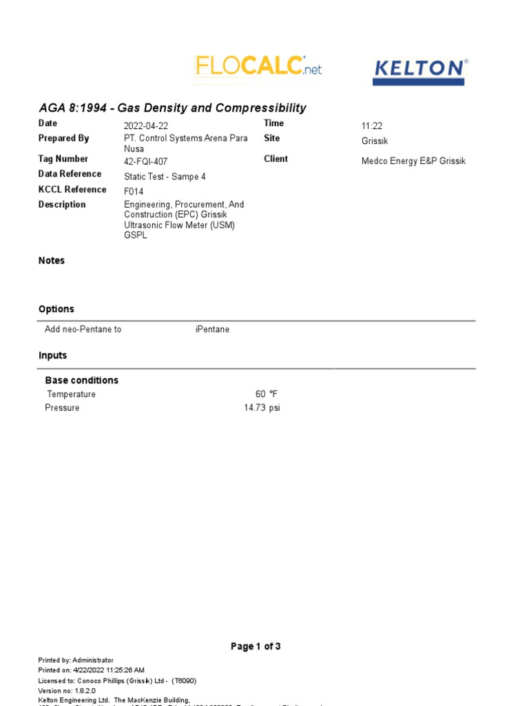 4 Sample 42-FQI-407 - Static - Test - Kelton - AGA8 - Report | PDF ...