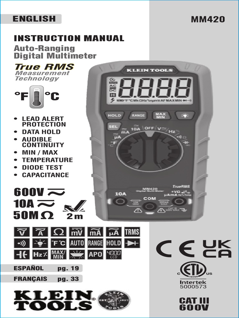 True RMS True RMS: Auto-Ranging Digital Multimeter | PDF | Alternating Current | Capacitor