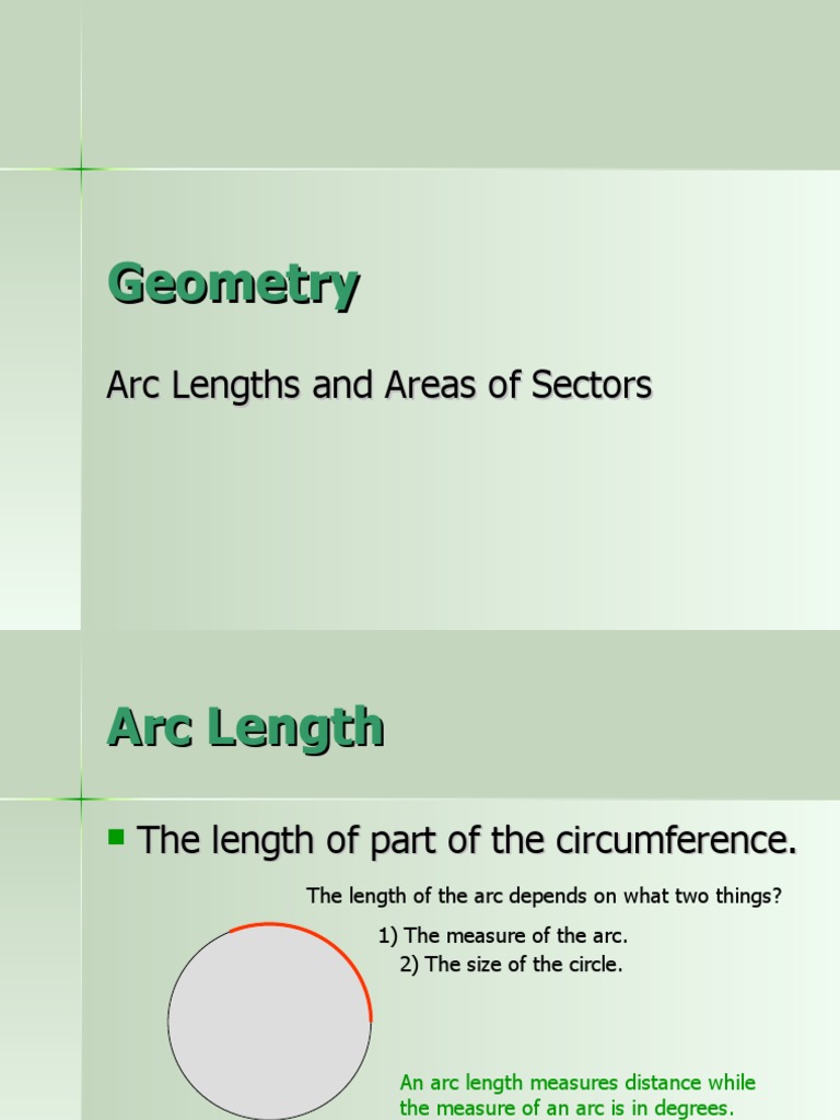 3.1 Arc Length and Sector Area | PDF | Area | Circle