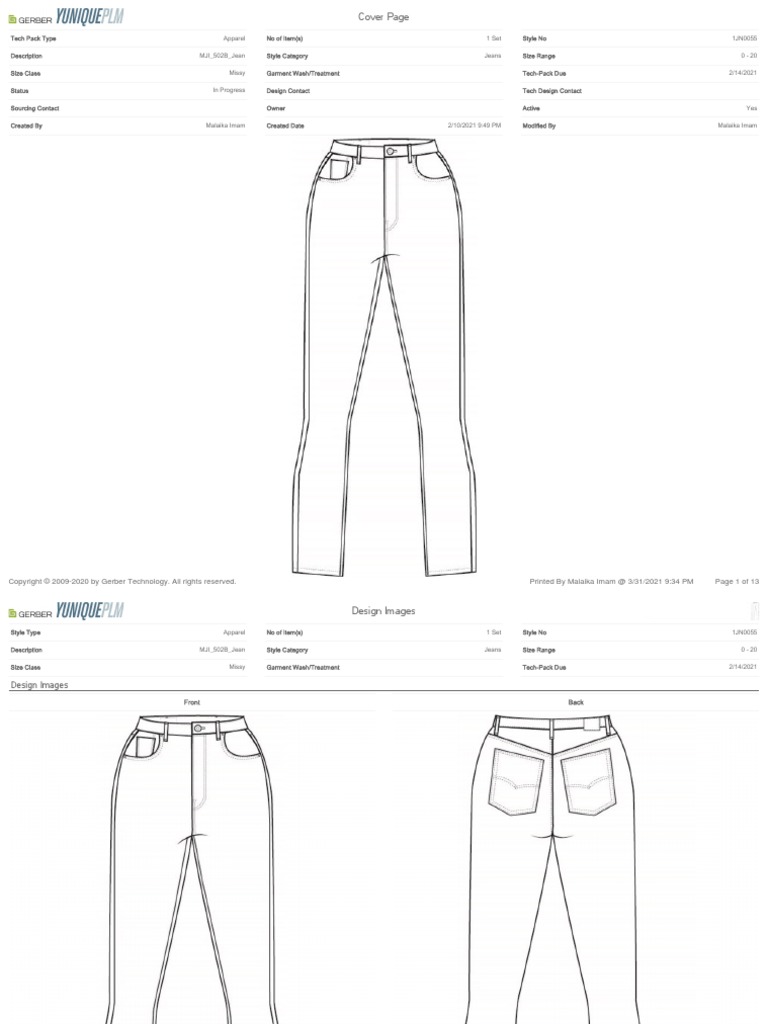 Jean Tech Pack Final | PDF | Clothing | Seam (Sewing)