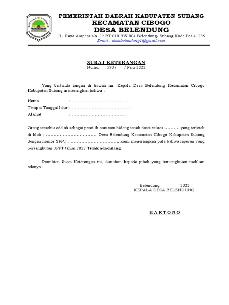 Format Surat Keterangan SPPT | PDF