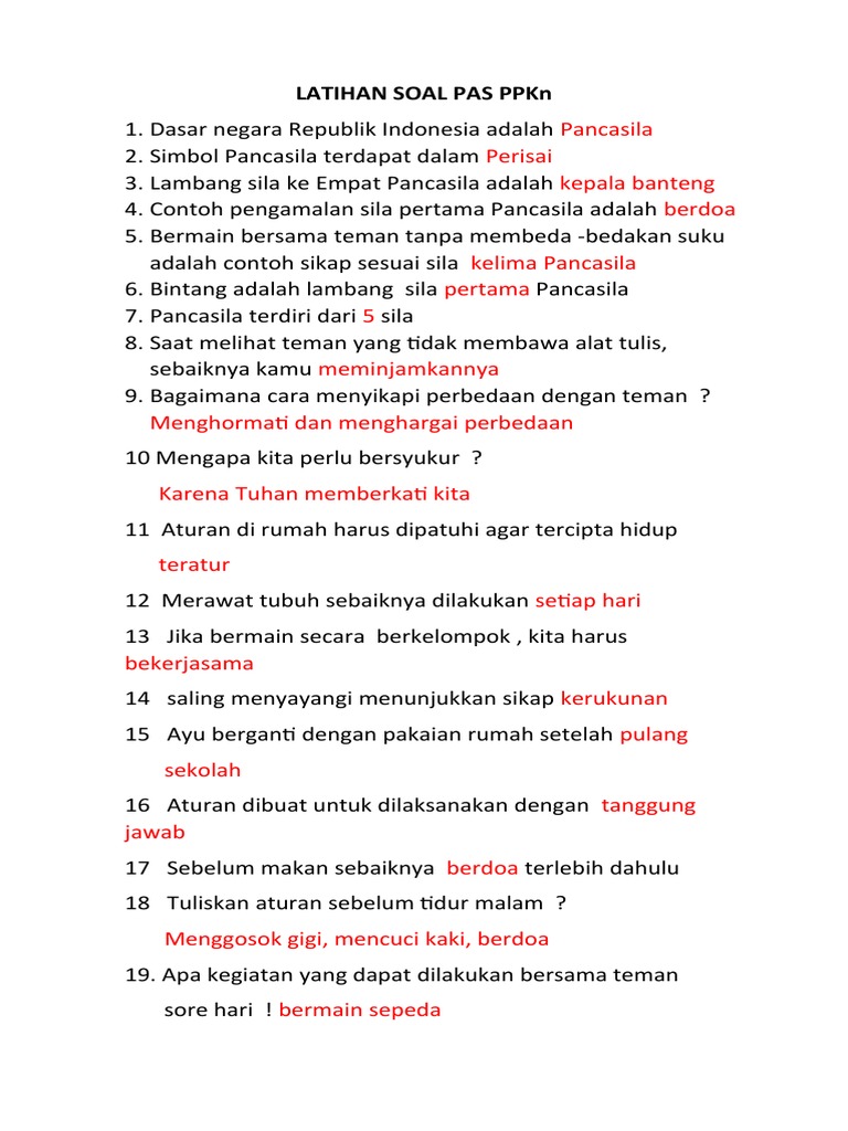 LATIHAN SOAL PAS PPKN | PDF