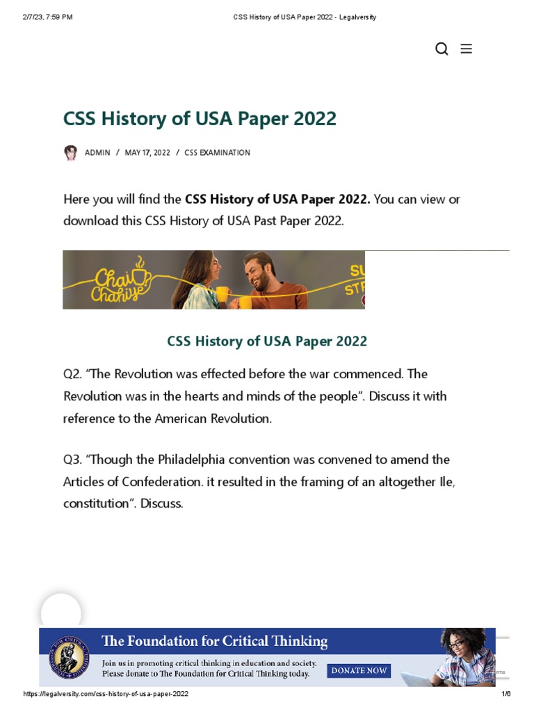 CSS History of USA Paper 2022 - Legalversity | PDF | Government