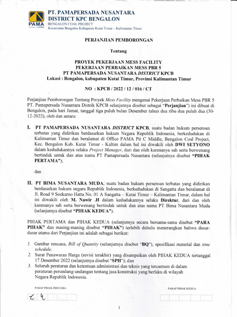 Kontrak Mes PBR1 | PDF