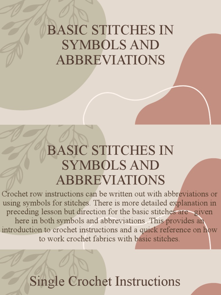 Basic Stitches in Symbols and Abbreviations | PDF | Crochet | Textiles