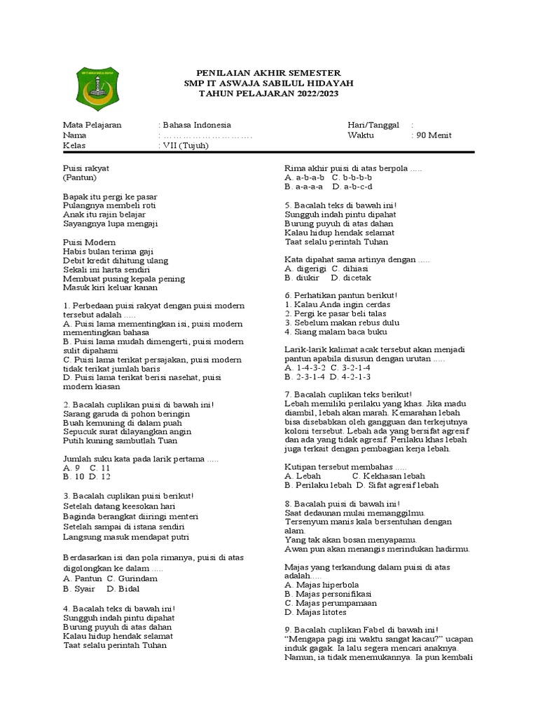 Pas Bindo Kelas 7 | PDF