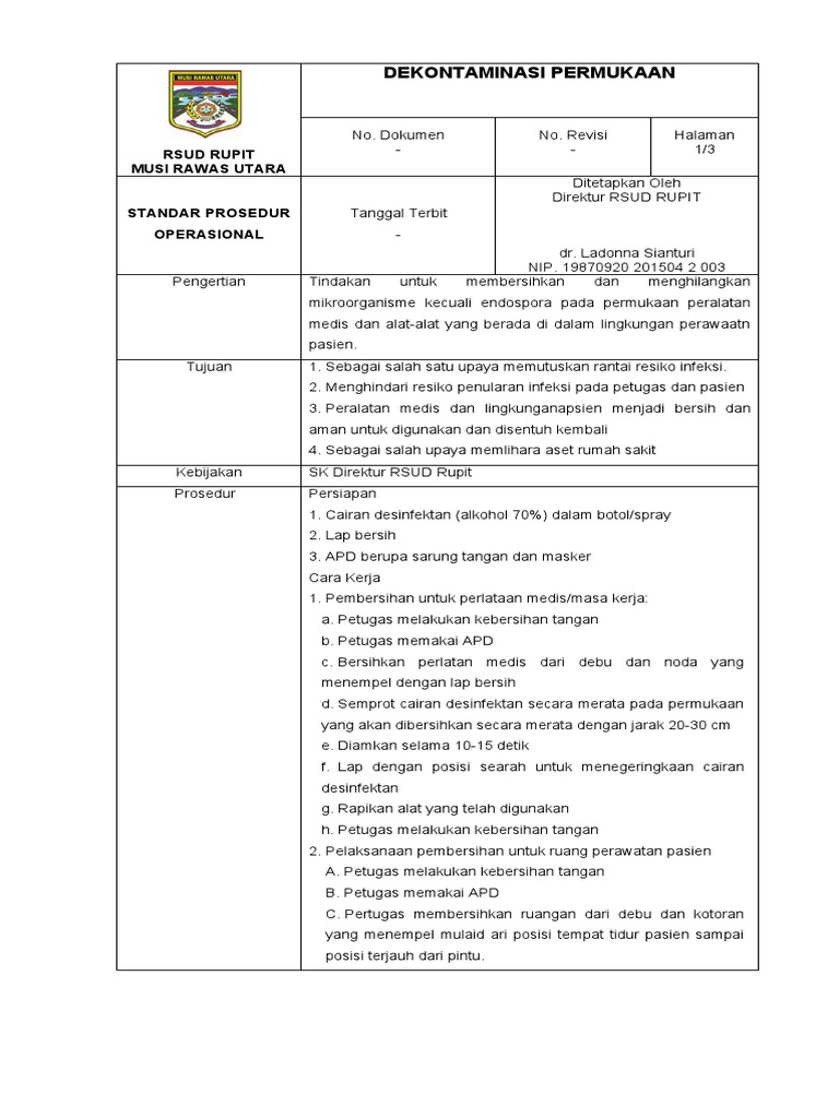 SOP Dekontaminasi Permukaan | PDF | Sains & Matematika