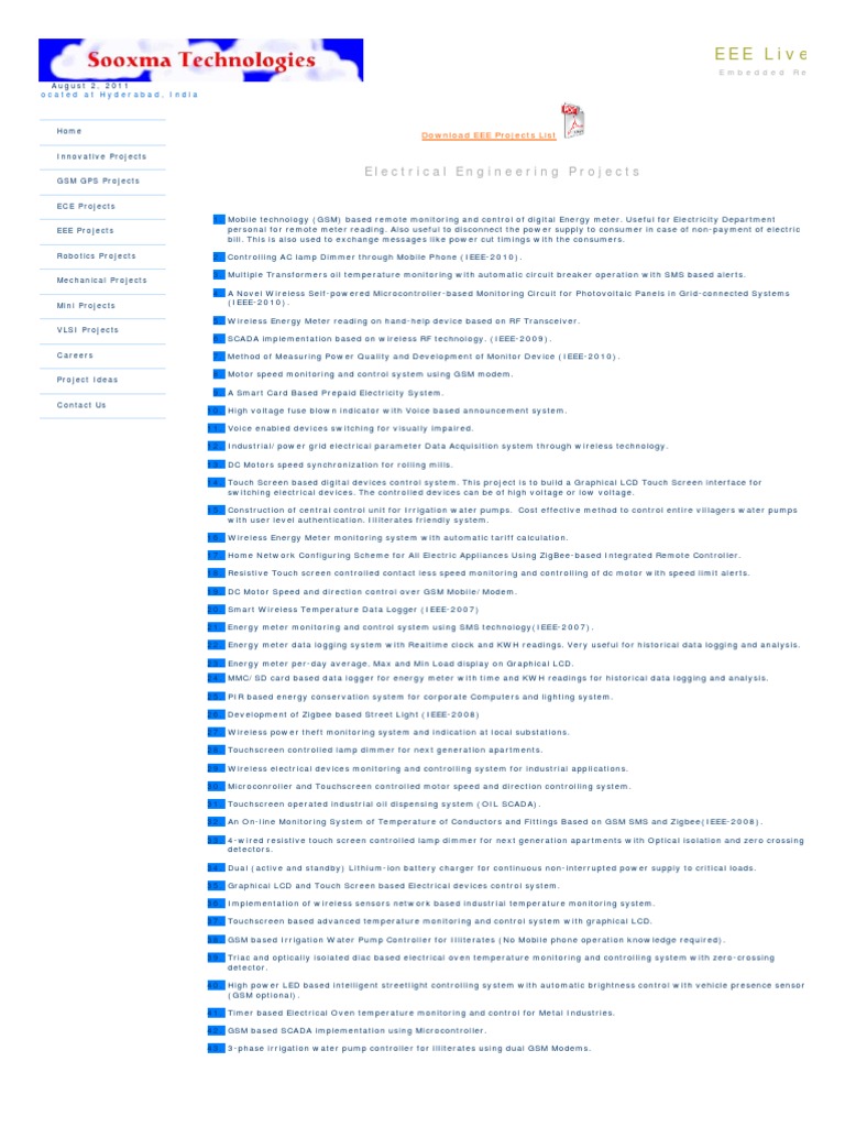 Final Year EEE Project Ideas List | PDF | Touchscreen | Wireless