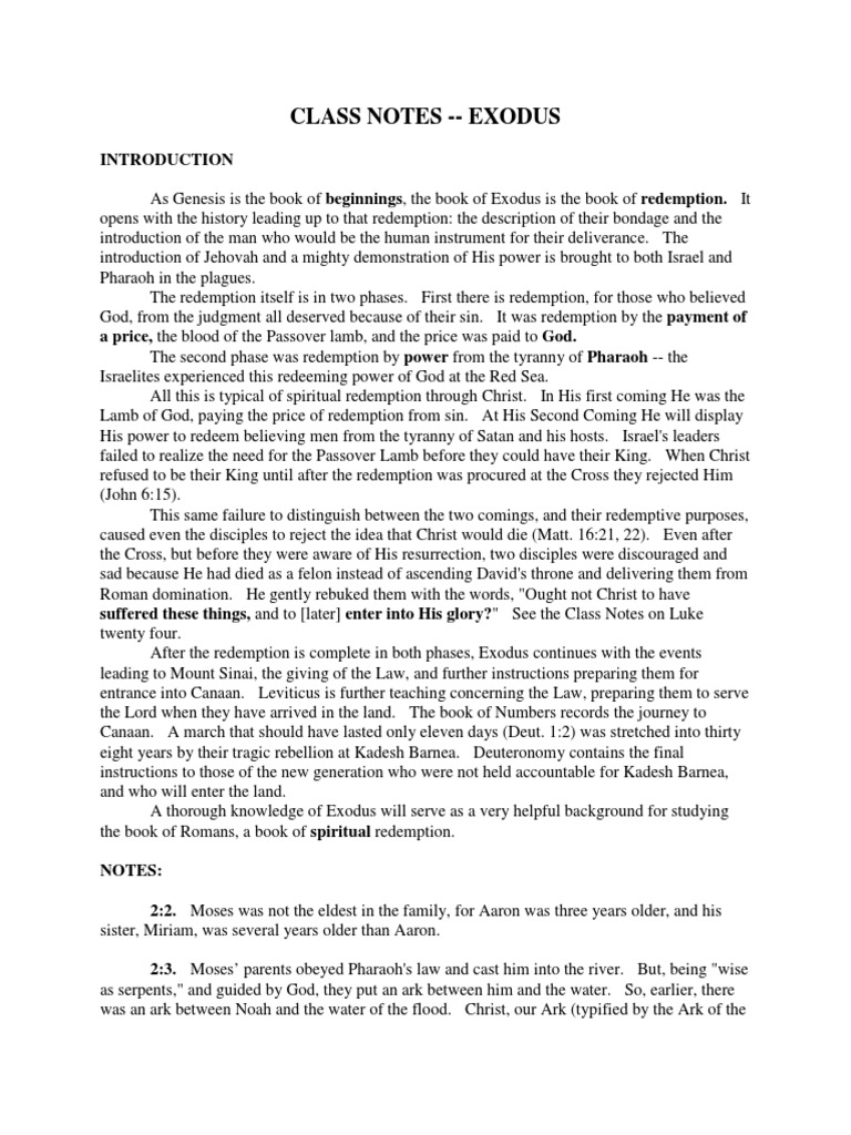 Class Notes Exodus in The Bible | PDF | Moses | Book Of Exodus