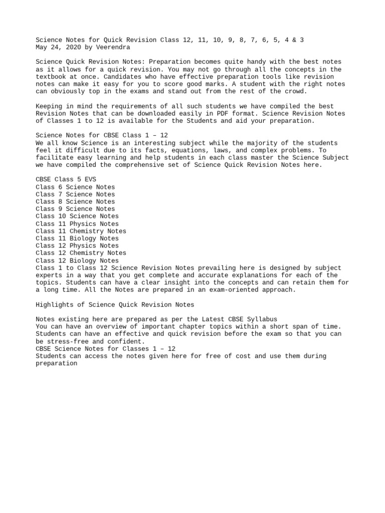 Science Note Class | PDF