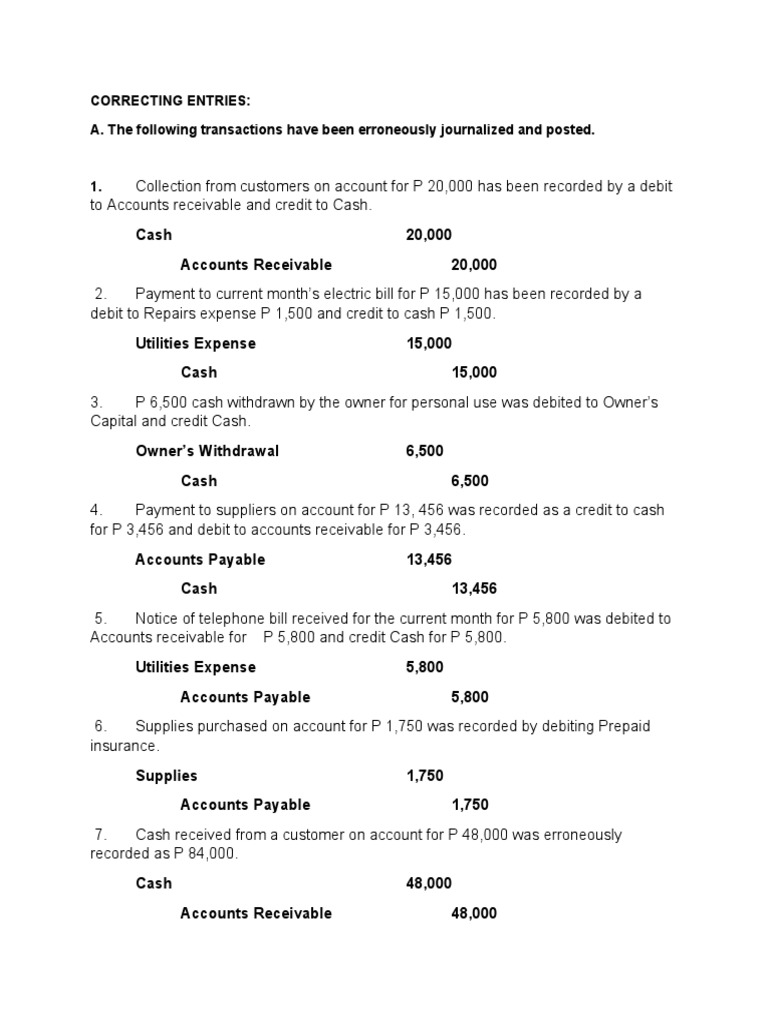 Correcting Entries Answers | PDF | Debits And Credits | Business Economics
