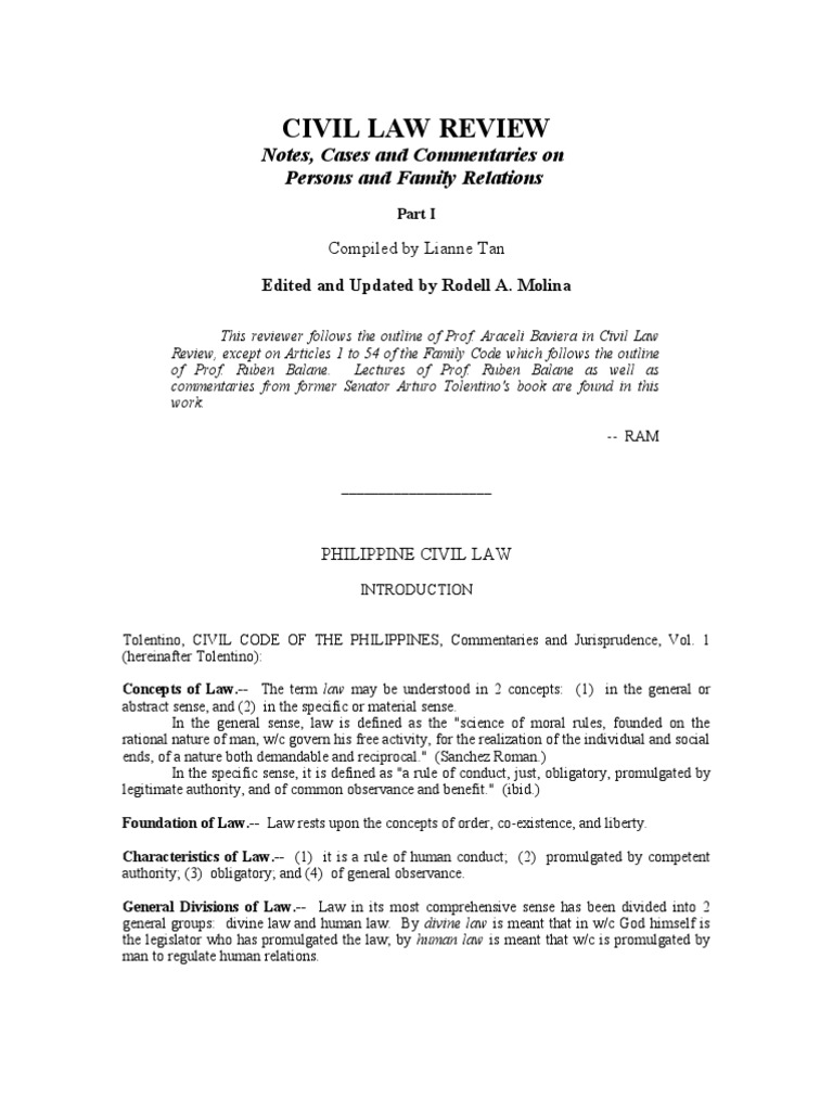 Civil Law Review: Notes, Cases and Commentaries On Persons and Family ...