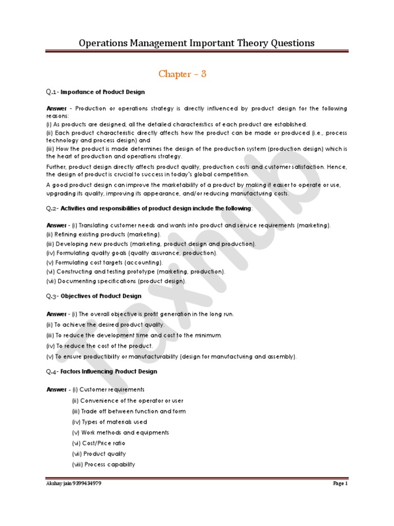Operations Management Theory Questions | PDF | Lean Manufacturing ...