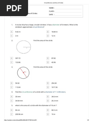 Circumference Of A Circle Word Problems Worksheet Pdf FREE Circles: