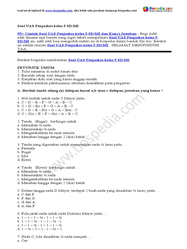 55+ Contoh Soal UAS Penjaskes Kelas 5 SD MI Dan Kunci Jawaban | PDF ... 55+ Contoh Soal UAS Penjaskes Kelas 5 SD MI Dan Kunci Jawaban | PDF ...