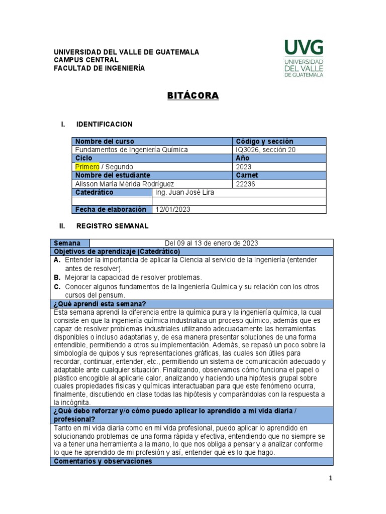 Bitácora de Aprendizaje en Ingeniería Química | PDF | Medición | Ingeniería