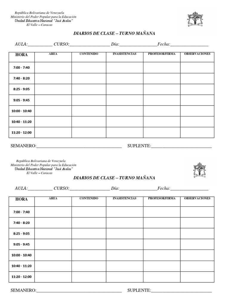 Formato de Diario de Clases Escolar | PDF