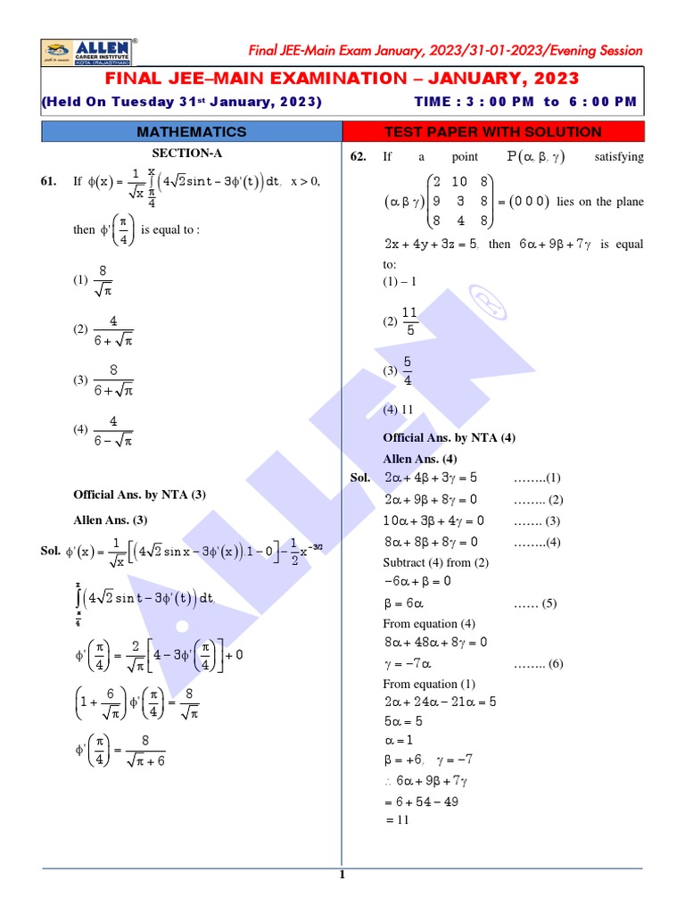 3101 Mathematics Paper With Solution Evening | PDF | Mathematics ...