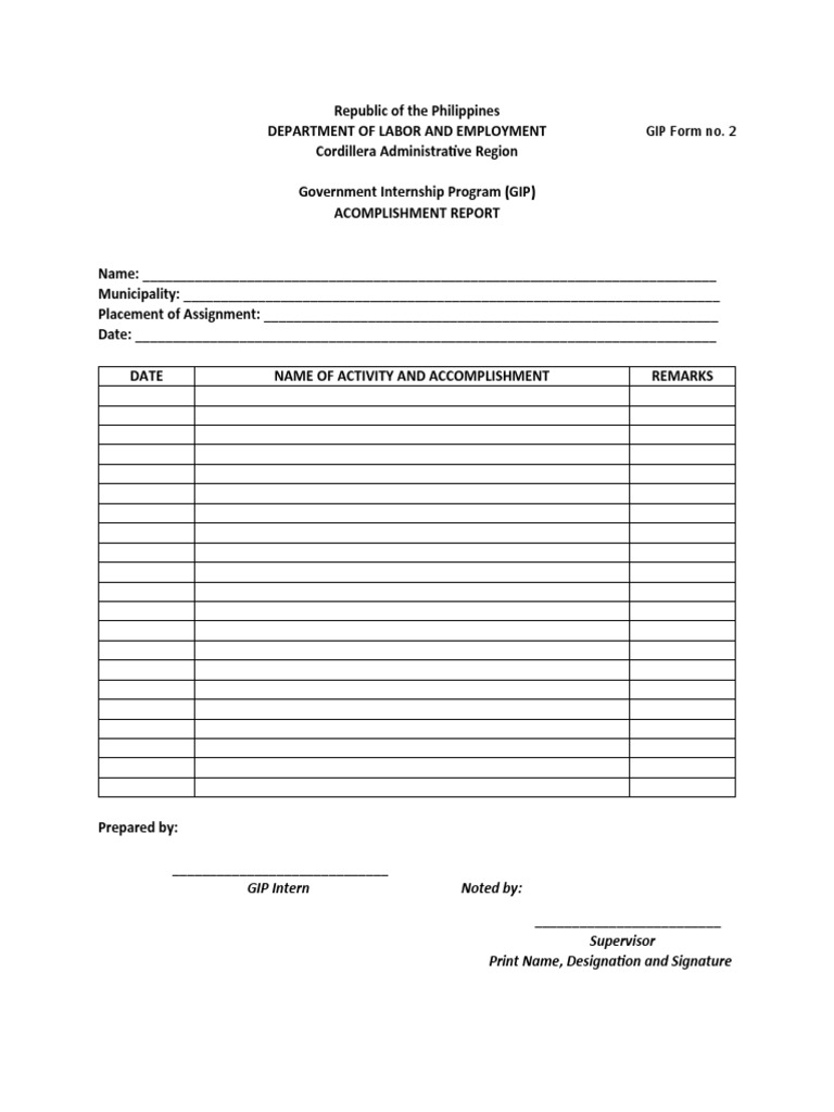 GIP Intern Accomplishment Report | PDF | Finance & Money Management