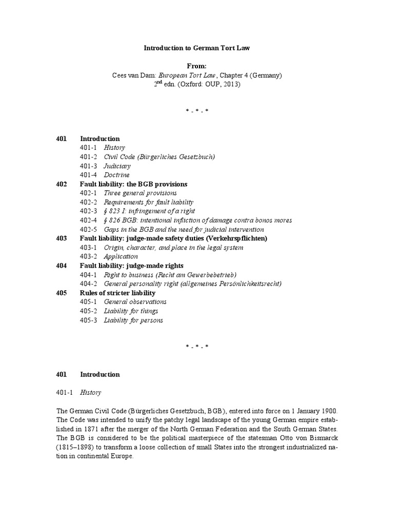08 Introduction To German Tort Law | PDF | Tort | Legal Liability