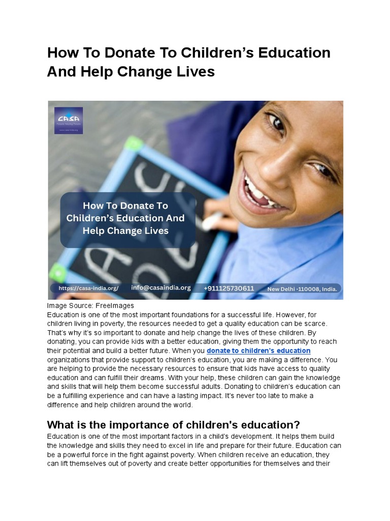 How To Donate To Children's Education and Help Change Lives | PDF ...
