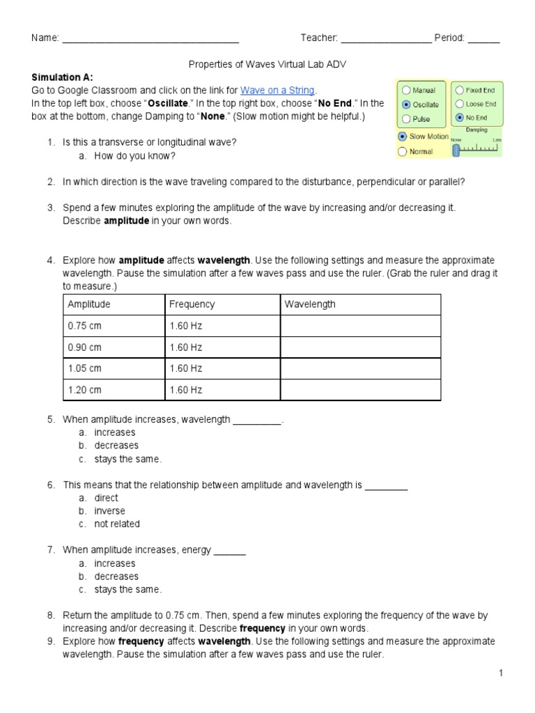 Colten Murphy - PHET Waves Virtual Lab ADV | PDF | Waves | Wavelength