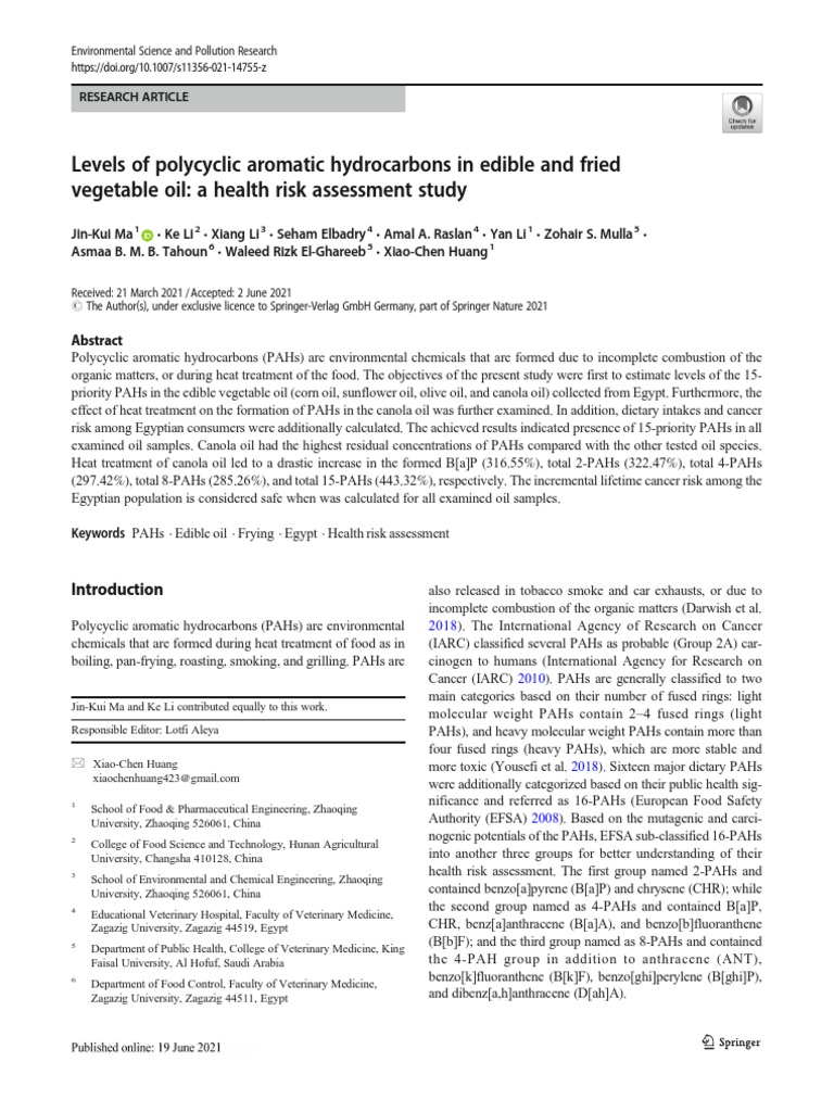 Niveles de Hidrocarburos Aromáticos Policíclicos en Aceite Vegetal ...
