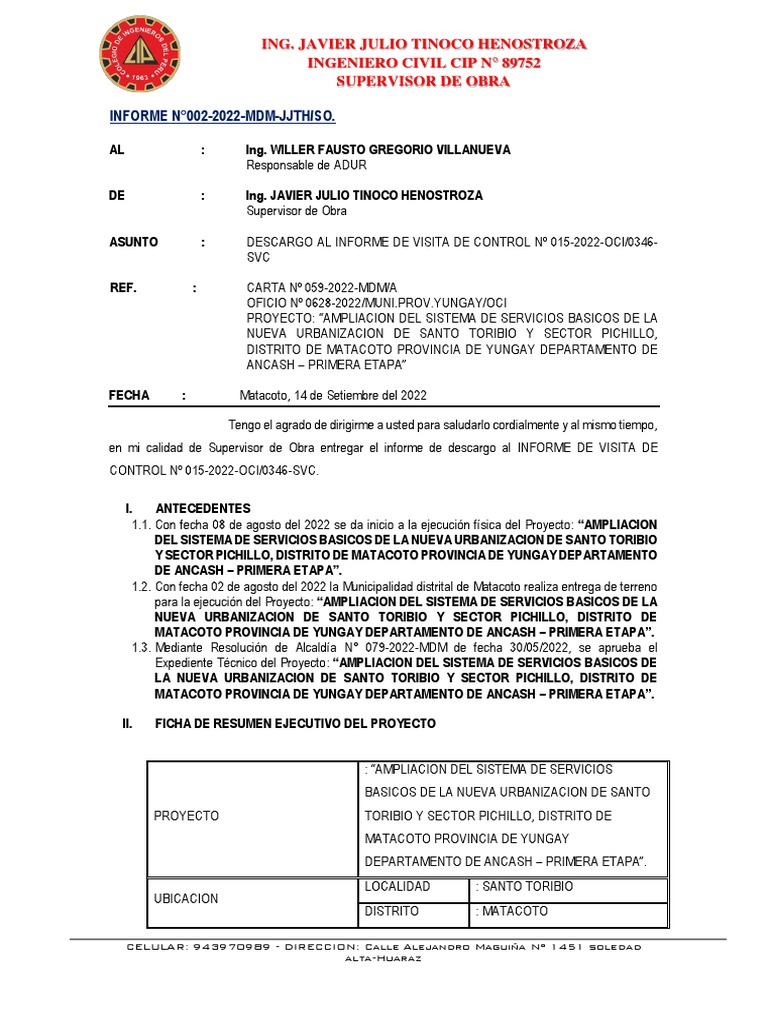 Informe Descargo Contraloria | PDF