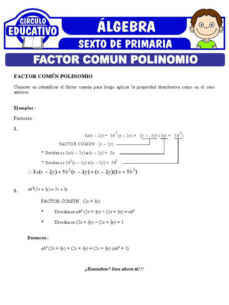 Ejercicios de Factor Común para 6° Primaria | PDF