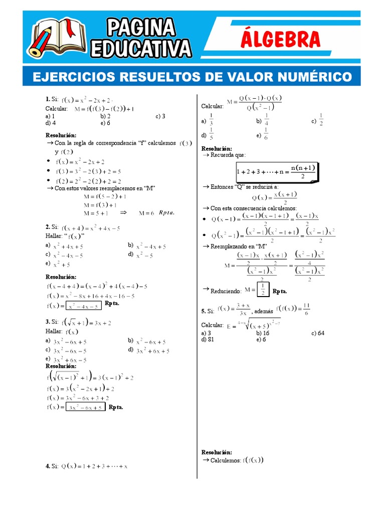 Ejercicios Resueltos de Valor Numerico Pagina Educativa | PDF | Ajedrez