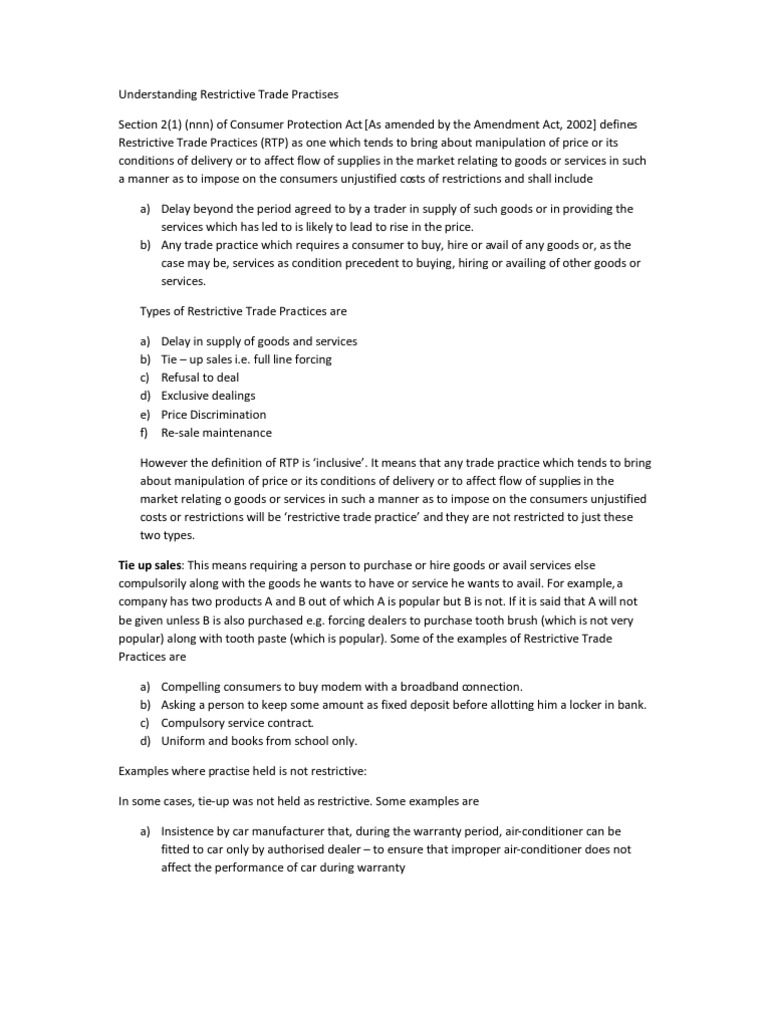 Tie Up Sales and Unfair and Restrictive Trade Practices | PDF ...