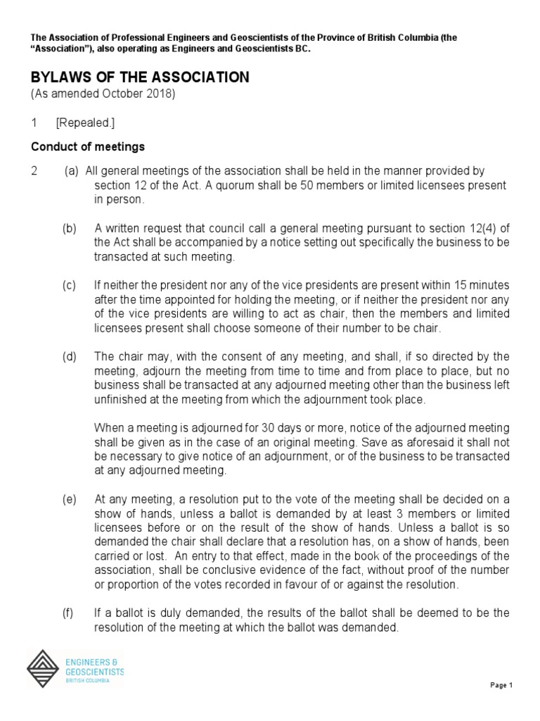 APEGBC Bylaws | PDF | Engineer | Academic Degree
