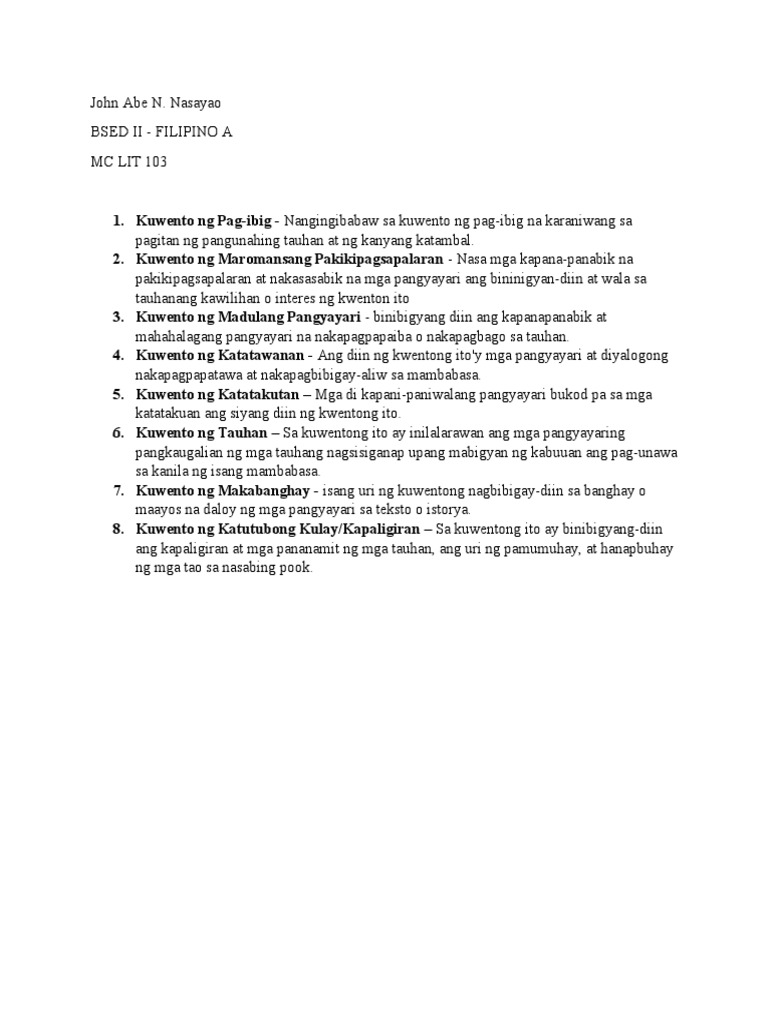 MC FIL 103 John Abe N. Nasayao BSED II - FILIPINO A | PDF
